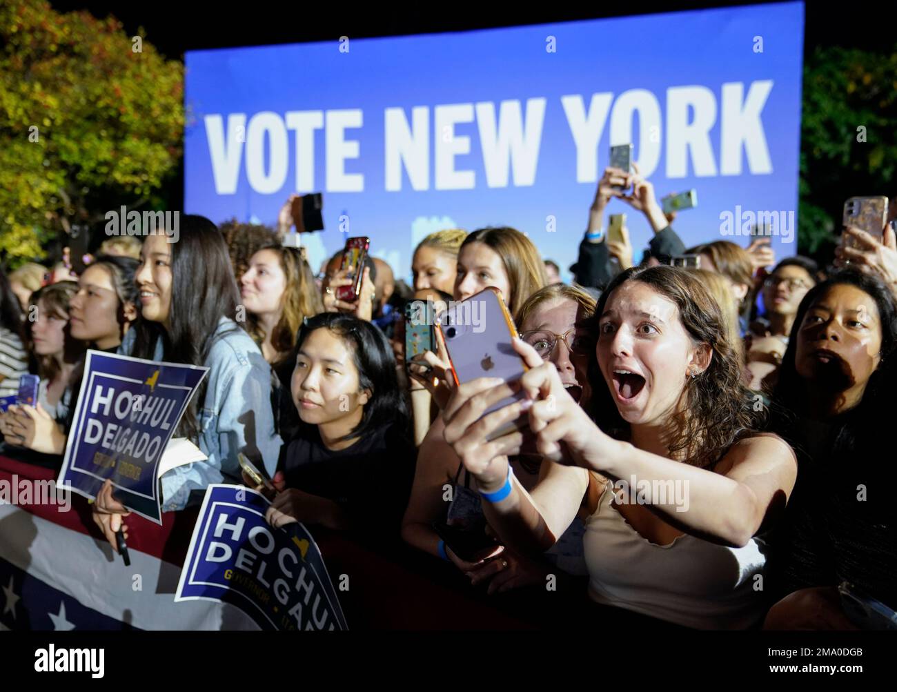 Members of the crowd react as President Joe Biden speaks at a campaign ...