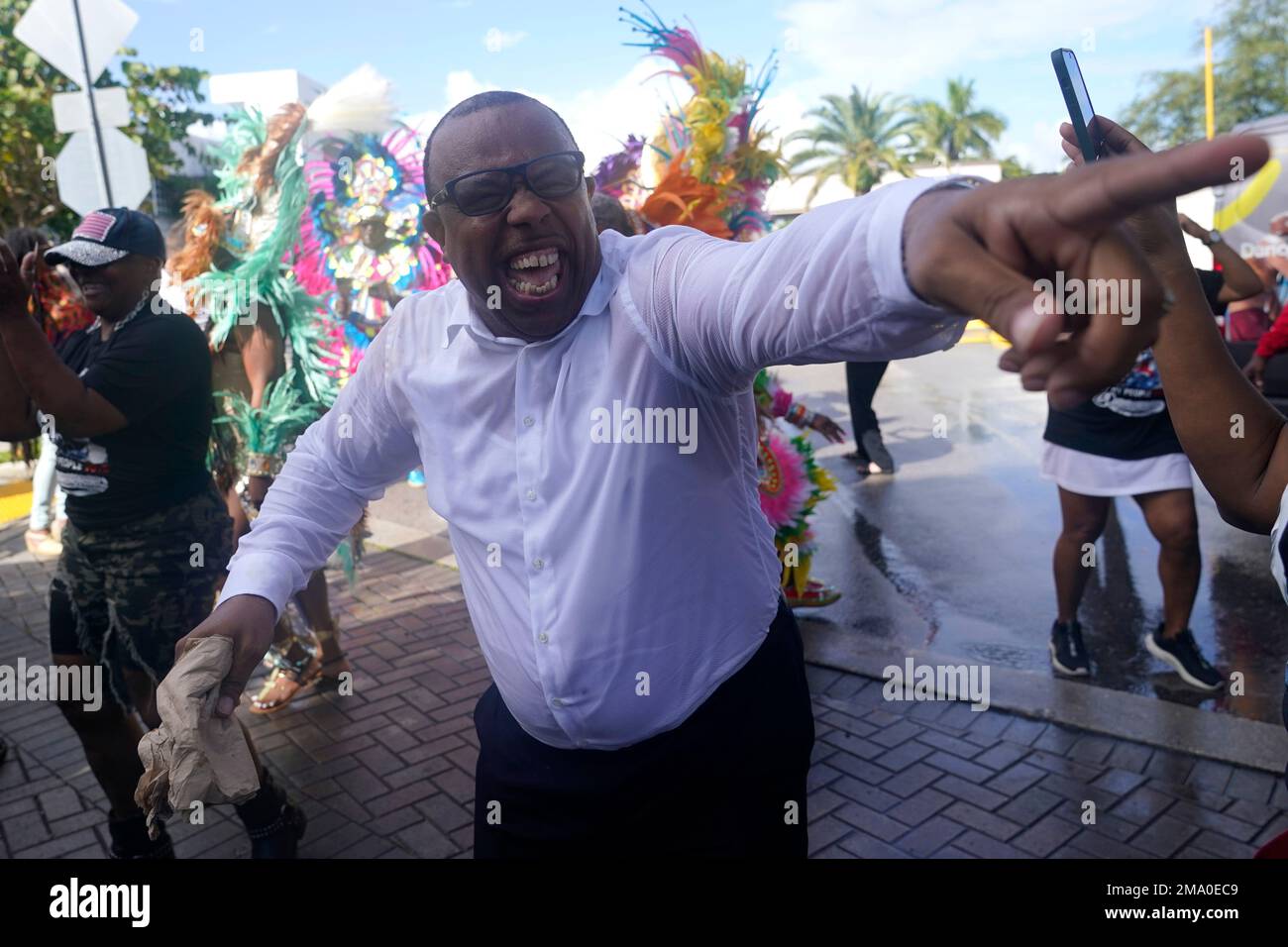 Reverend Carl Johnson dances to a Junkanoo band during a Souls to the ...