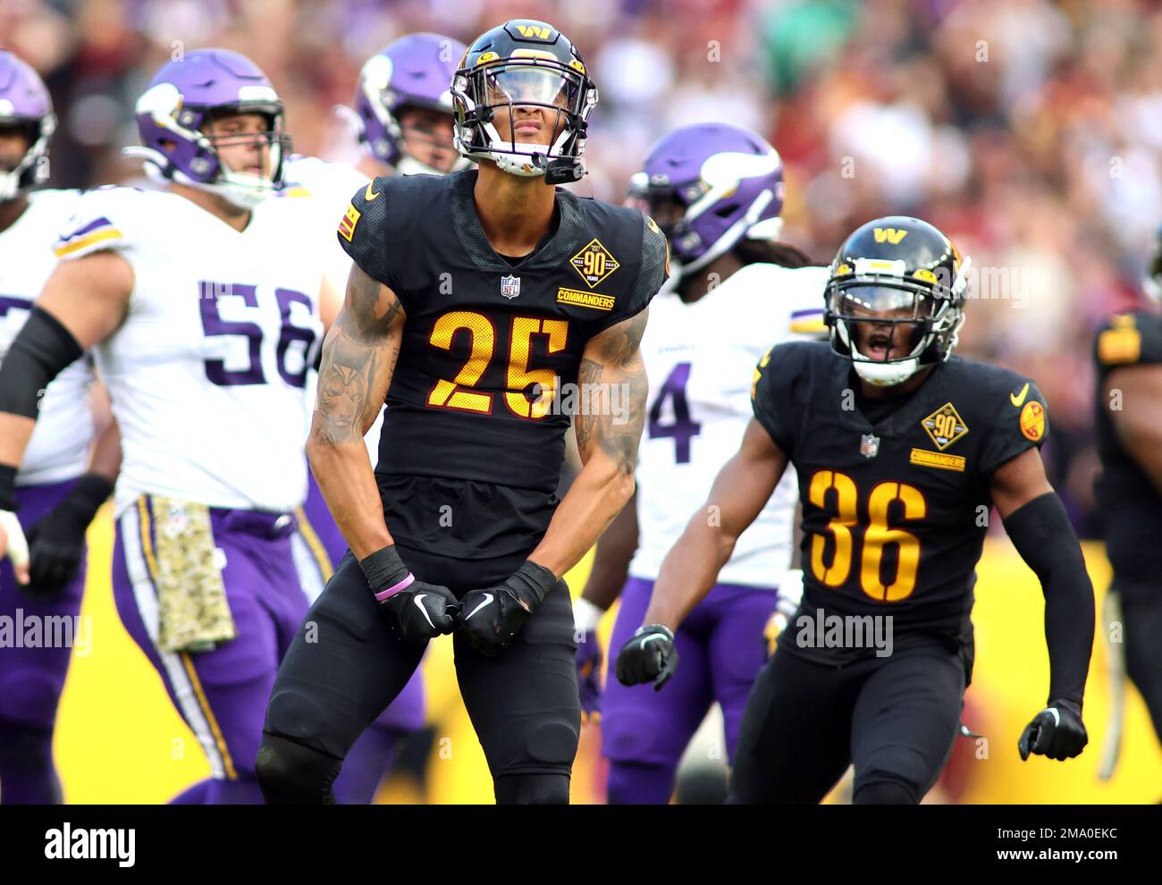 Washington Commanders cornerback Benjamin St-Juste (25) celebrates ...