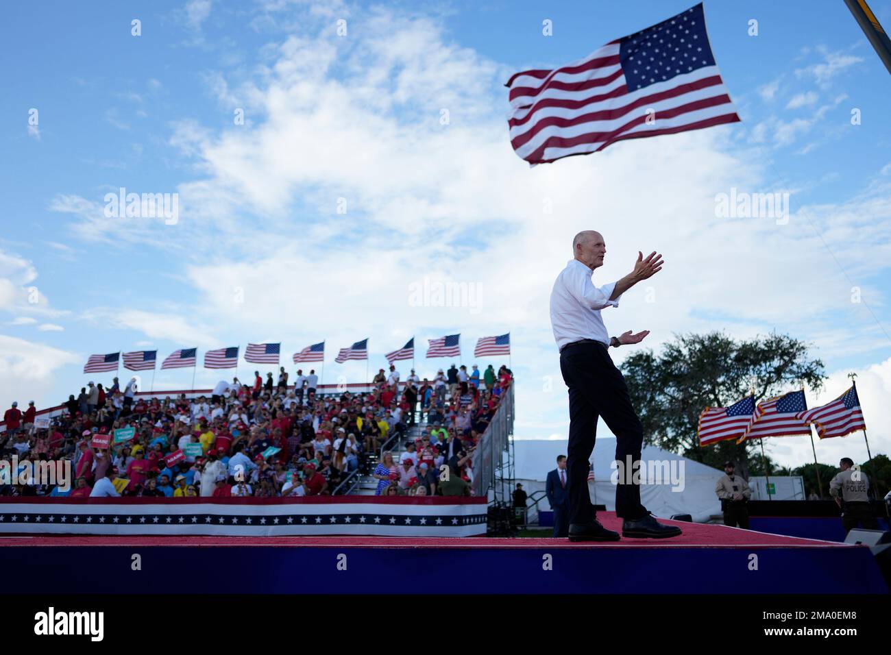 Sen. Rick Scott, R-Fla., walks on stage before former President Donald ...