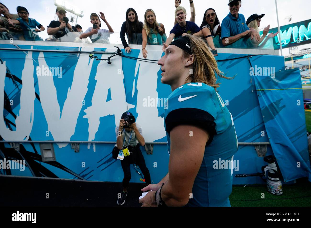 Jacksonville Jaguars quarterback Trevor Lawrence leaves the field after ...