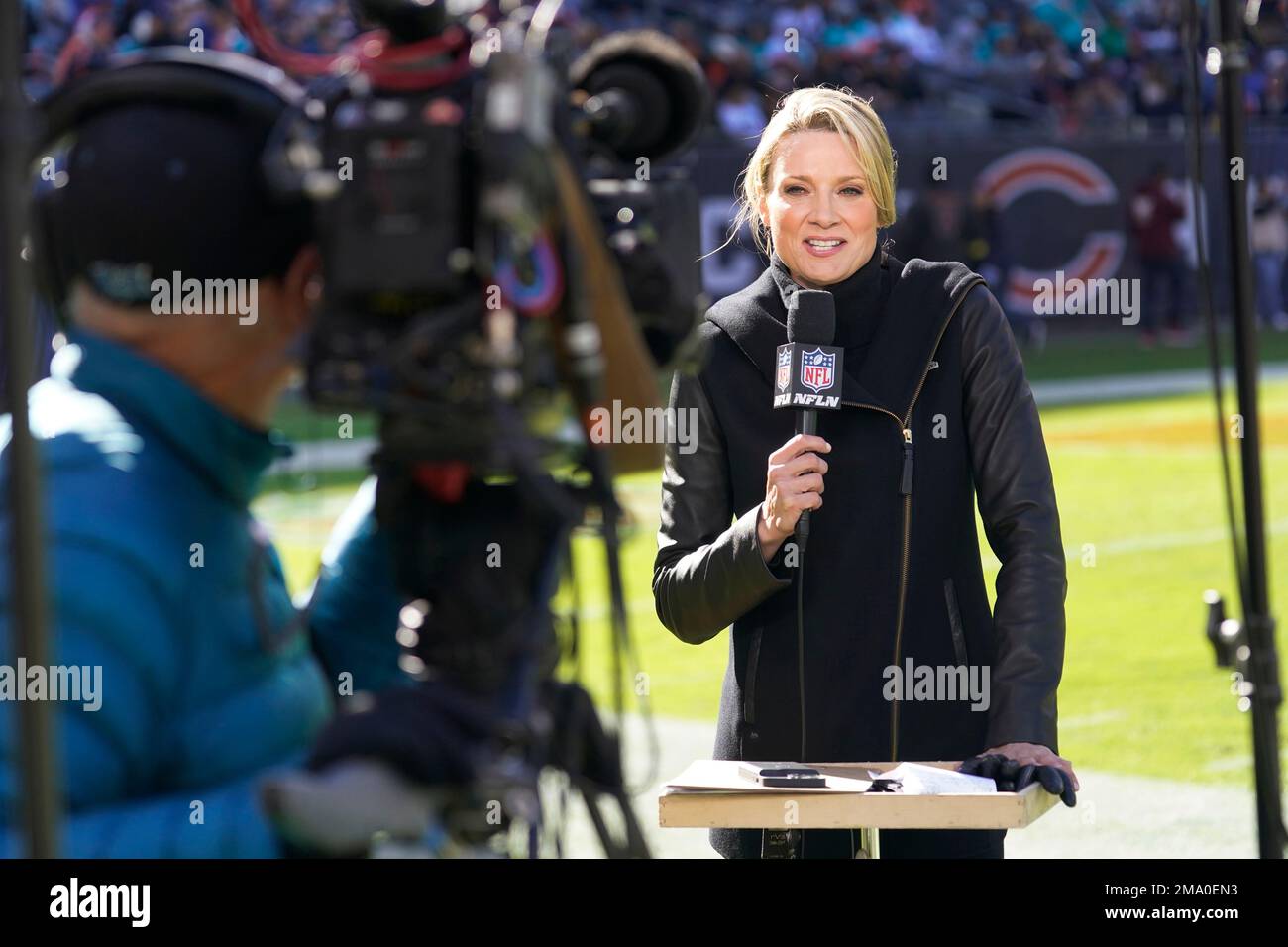 NFL Network reporter Stacey Dales is shown before the start of an NFL ...