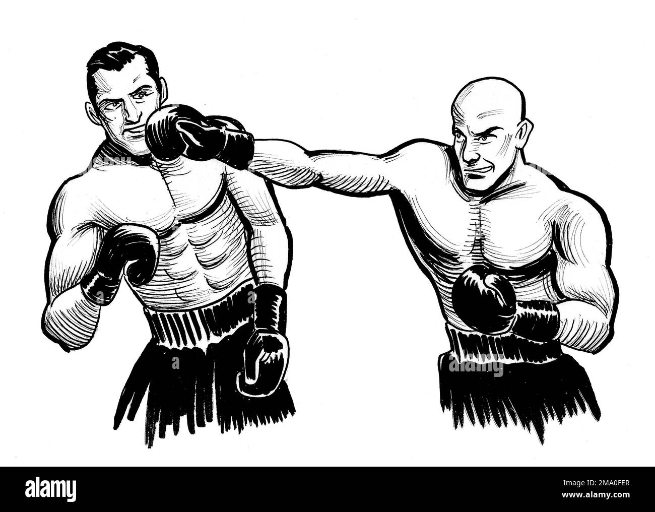 Boxing athletes. Ink black and white drawing Stock Photo - Alamy