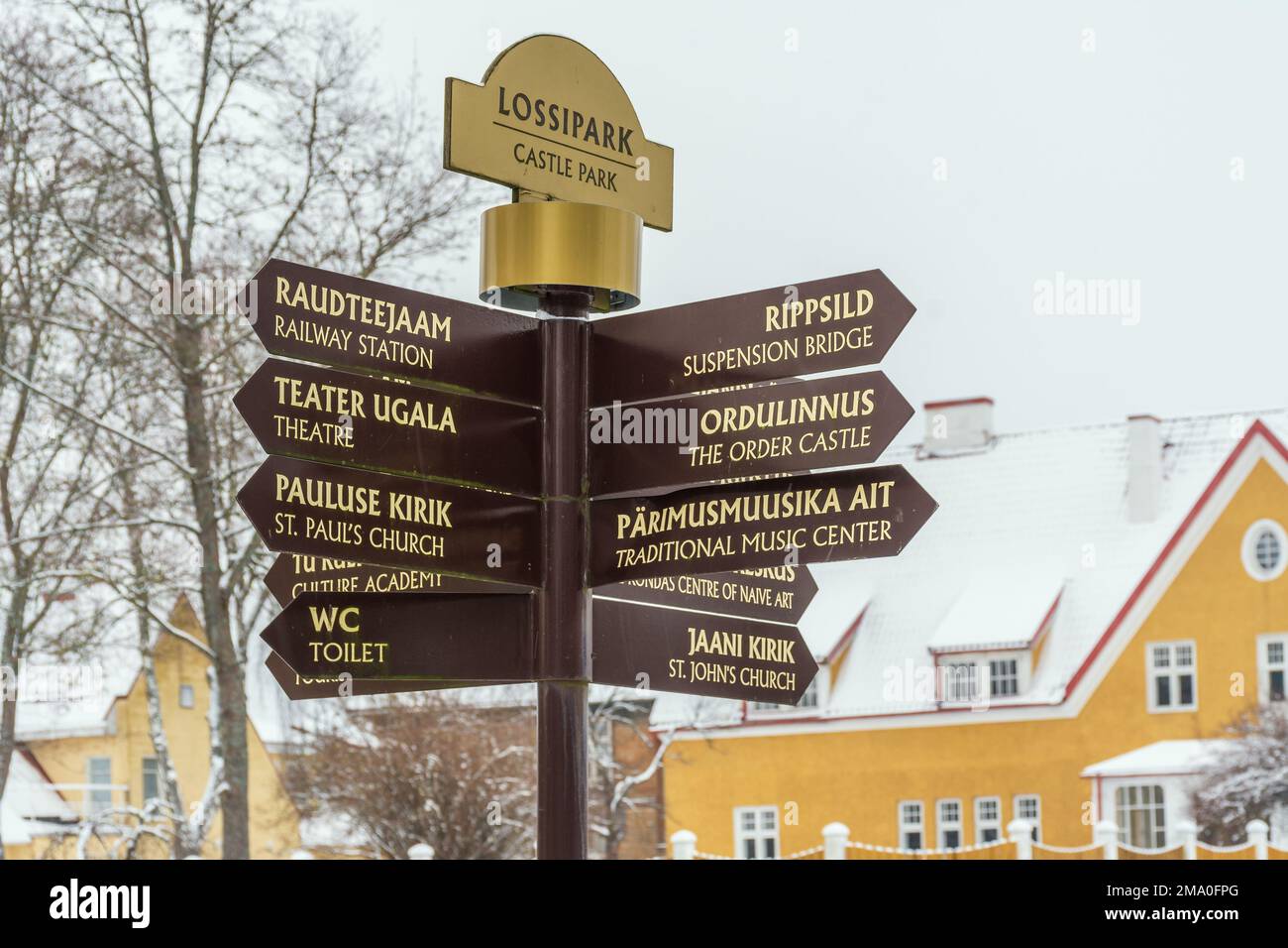 Guide signs at Castle Park (Lossipark) in Viljandi Estonia Stock Photo ...