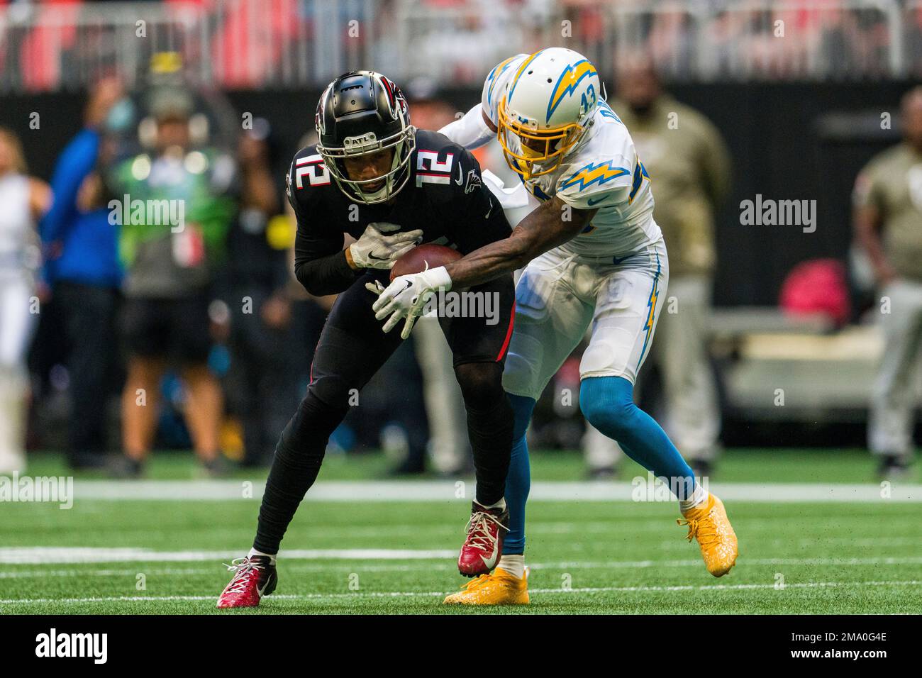 Los Angeles Chargers cornerback Michael Davis (43) breaks up a pass ...