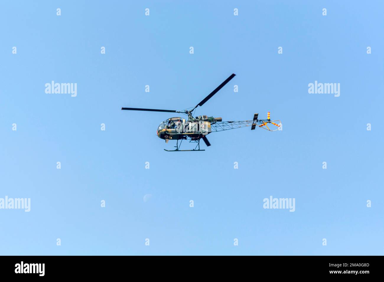 Calcutta, India - December 15, 2022: Close-up of flying chopper against ...
