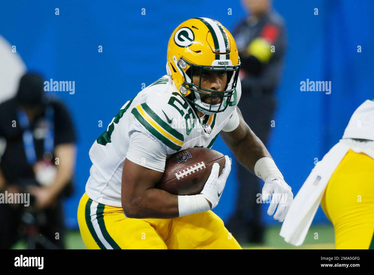 Green Bay Packers running back AJ Dillon rushes during the first half ...