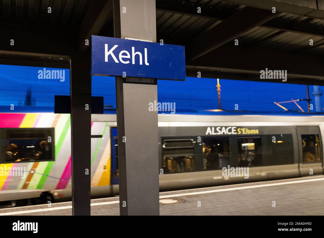 Kehl, Germany. 18th Jan, 2023. A train with destination Strasbourg ...