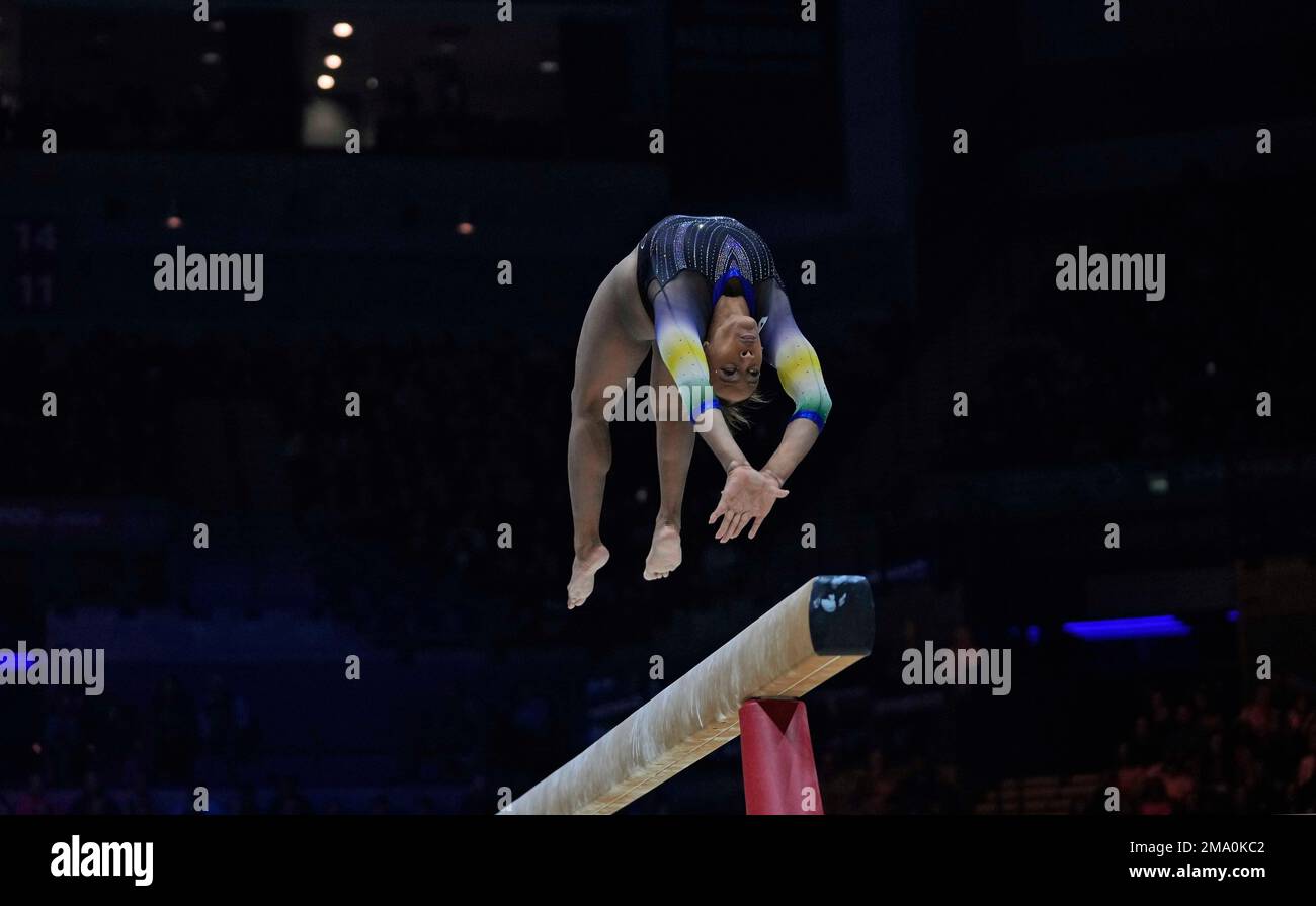 Brazil's Rebeca Andrade competes in the balance beam finals during the ...