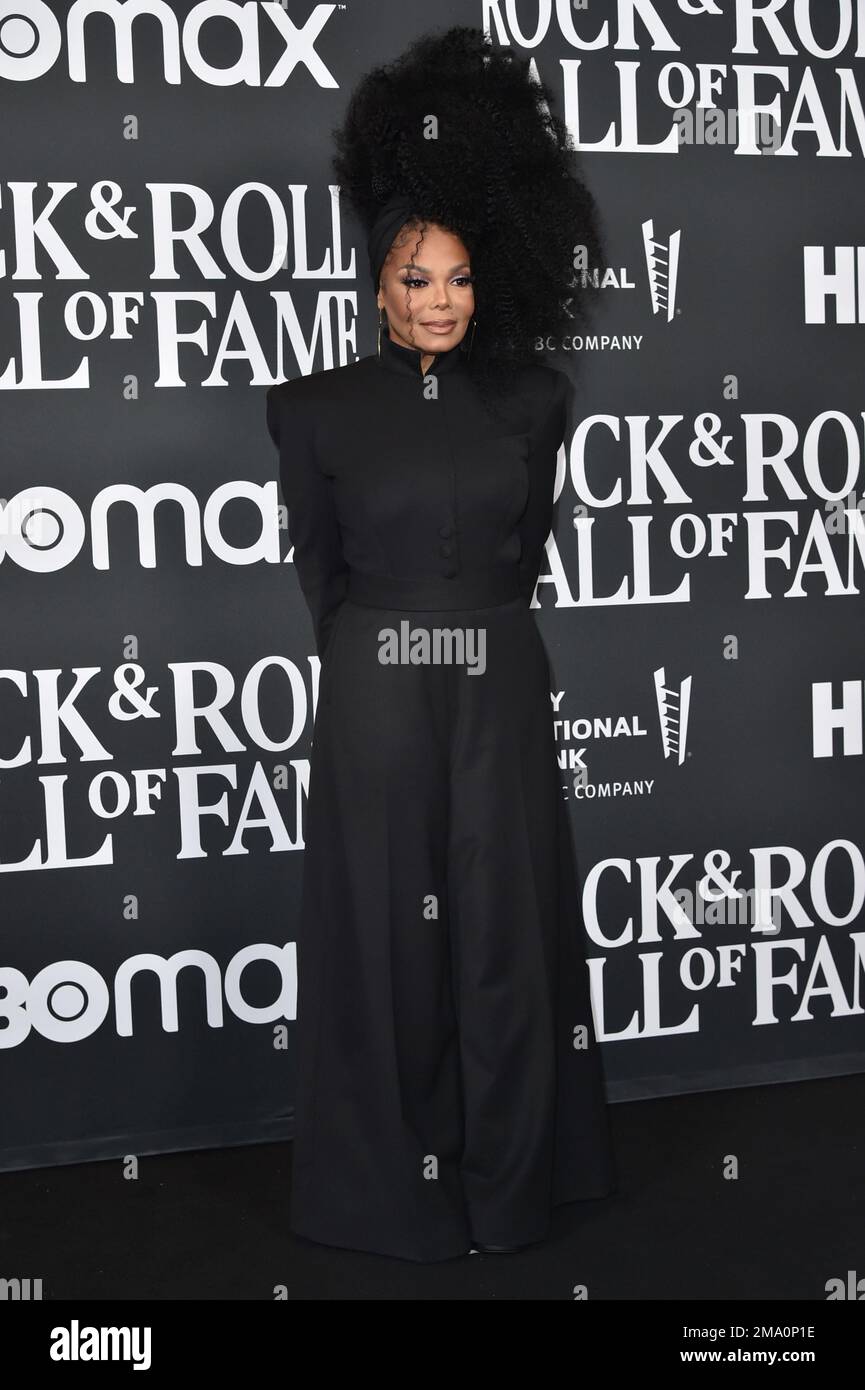Janet Jackson poses in the press room during the Rock & Roll Hall of ...