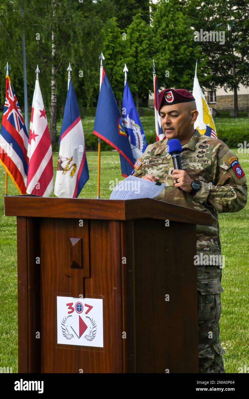 U.S. Army Lt. Col. Damon M. Torres, incoming commander of the 307th ...