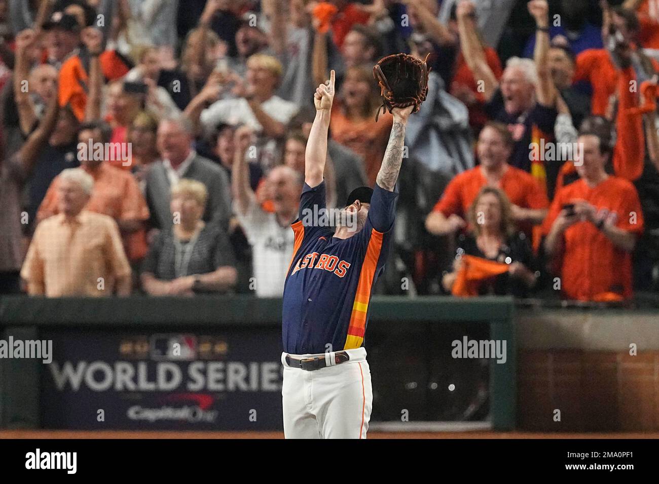 Houston Astros relief pitcher Ryan Pressly celebrates their 4-1 World ...
