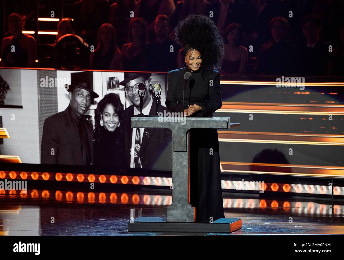 Janet Jackson introduces inductees Jimmy Jam and Terry Lewis during the ...