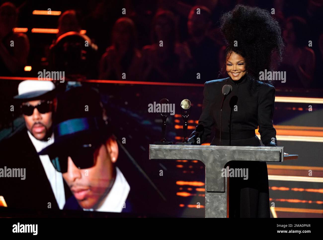 Janet Jackson introduces inductees Jimmy Jam and Terry Lewis during the ...