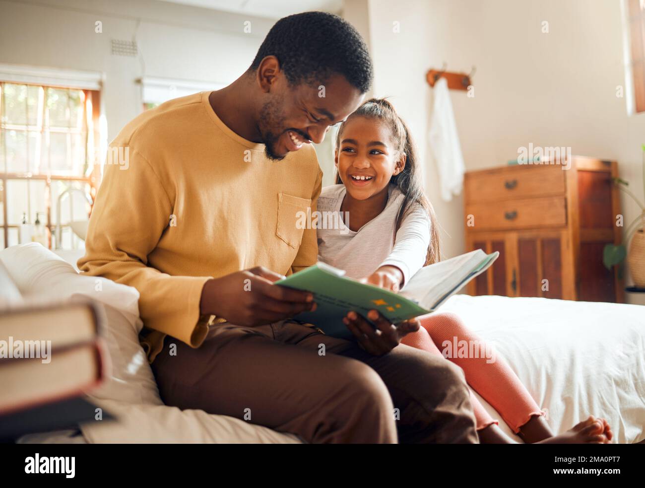 Black family, father reading to child and bonding love, storytelling ...