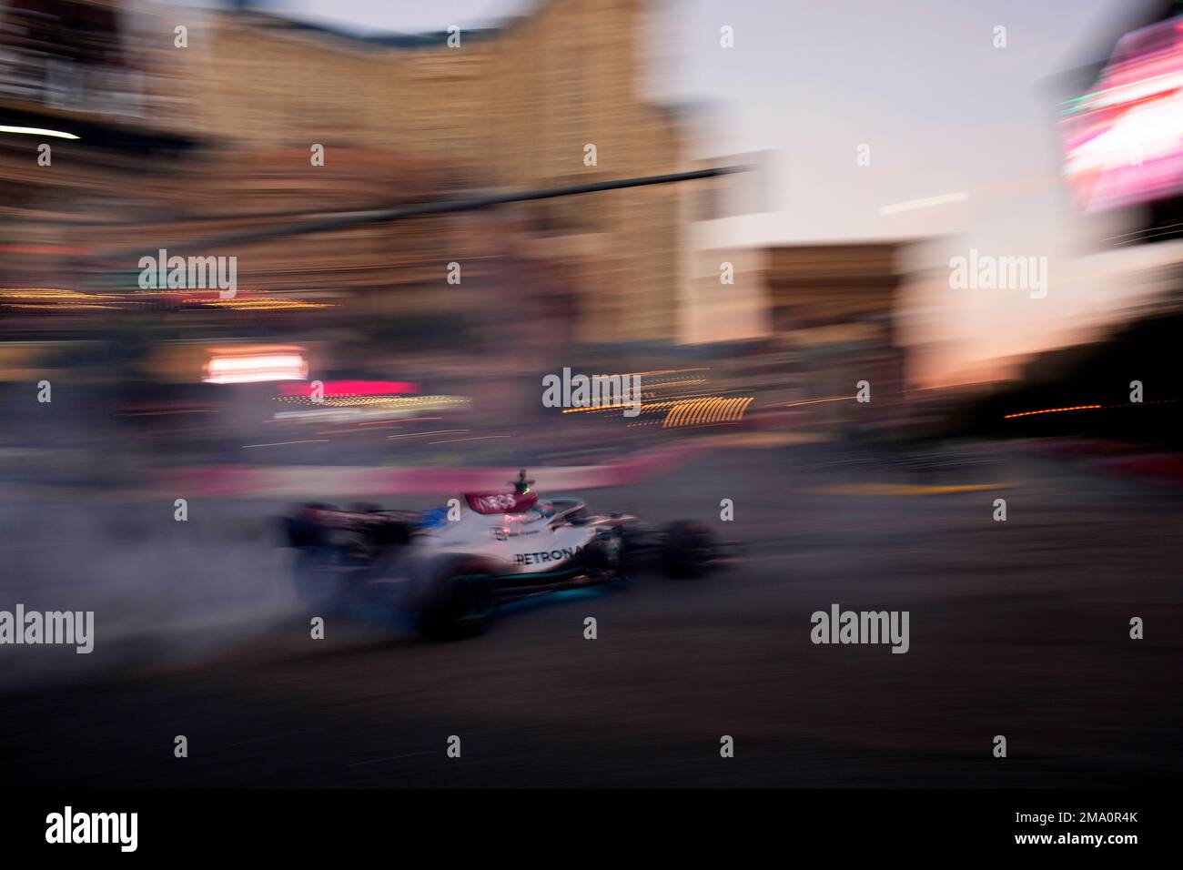 George Russell drives during a demonstration along the Las Vegas Strip ...