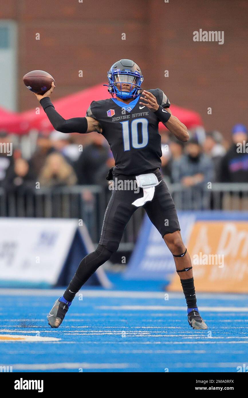 Boise State quarterback Taylen Green looks to throw against BYU in the ...