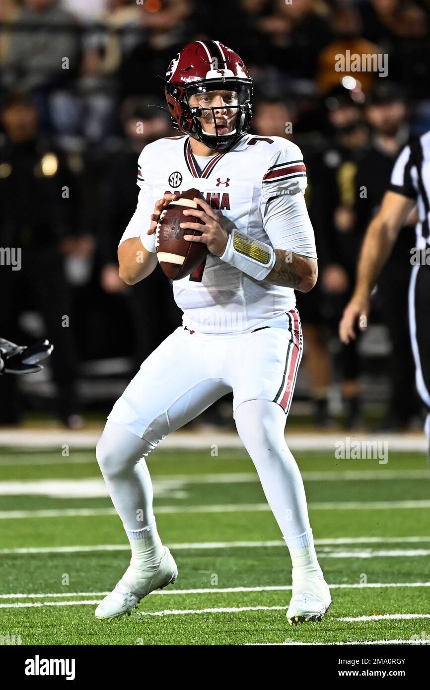 South Carolina quarterback Spencer Rattler (7) looks to pass against Vanderbilt in the first ...