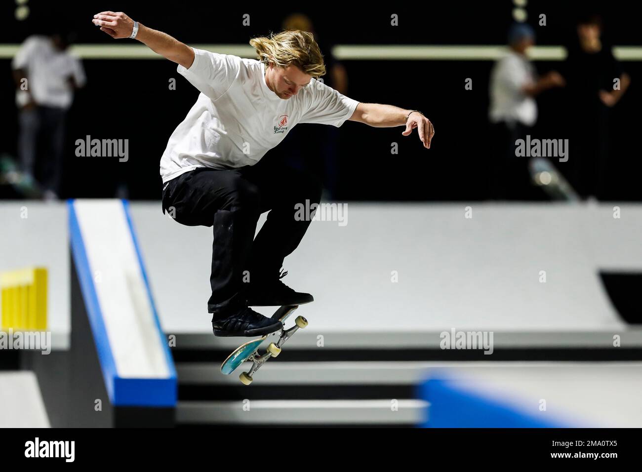 Alec Majerus, of the United States, practices before competing in the ...