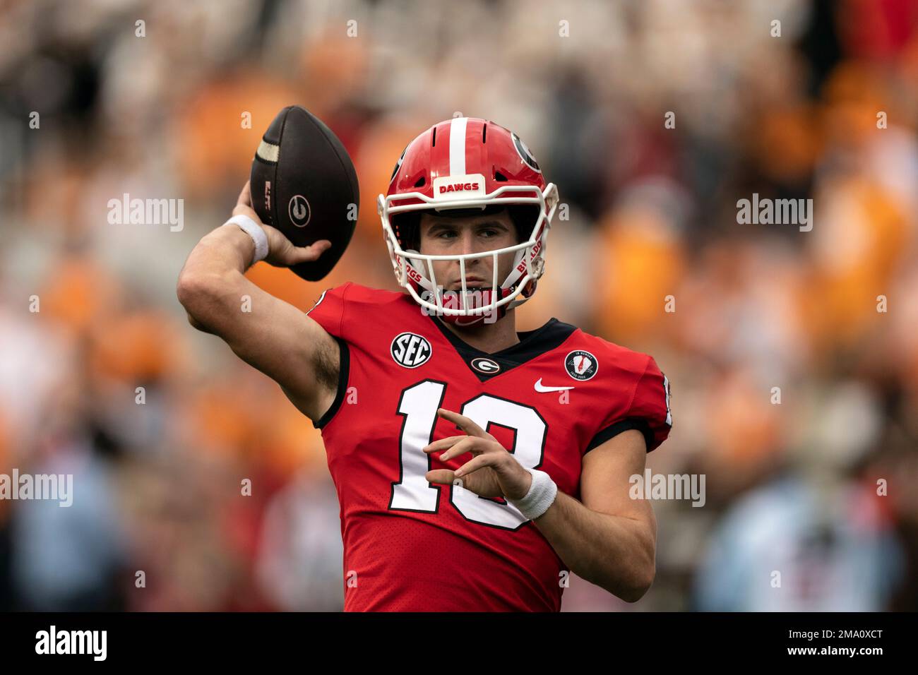 Georgia quarterback Stetson Bennett (13) warms up before an NCAA ...