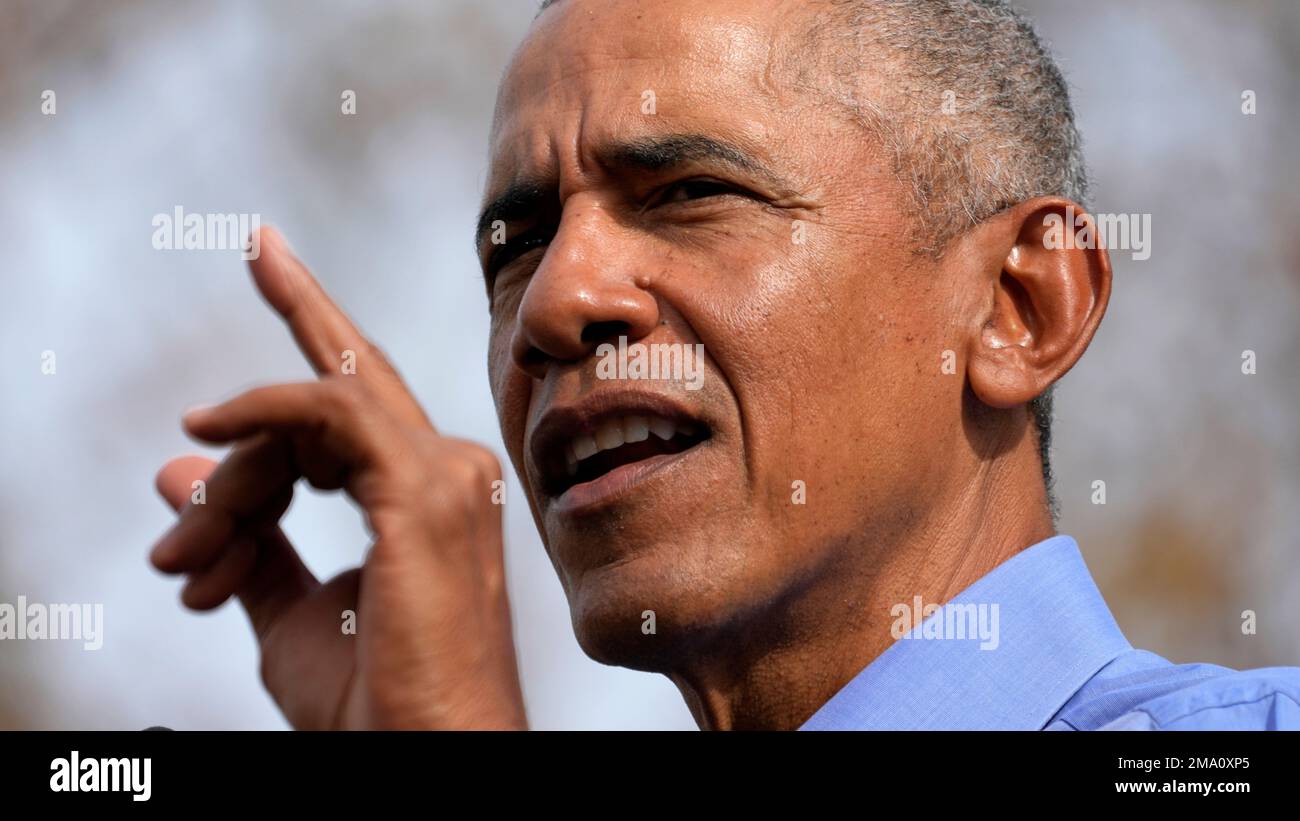 Former President Barack Obama speaks during a campaign rally in support ...