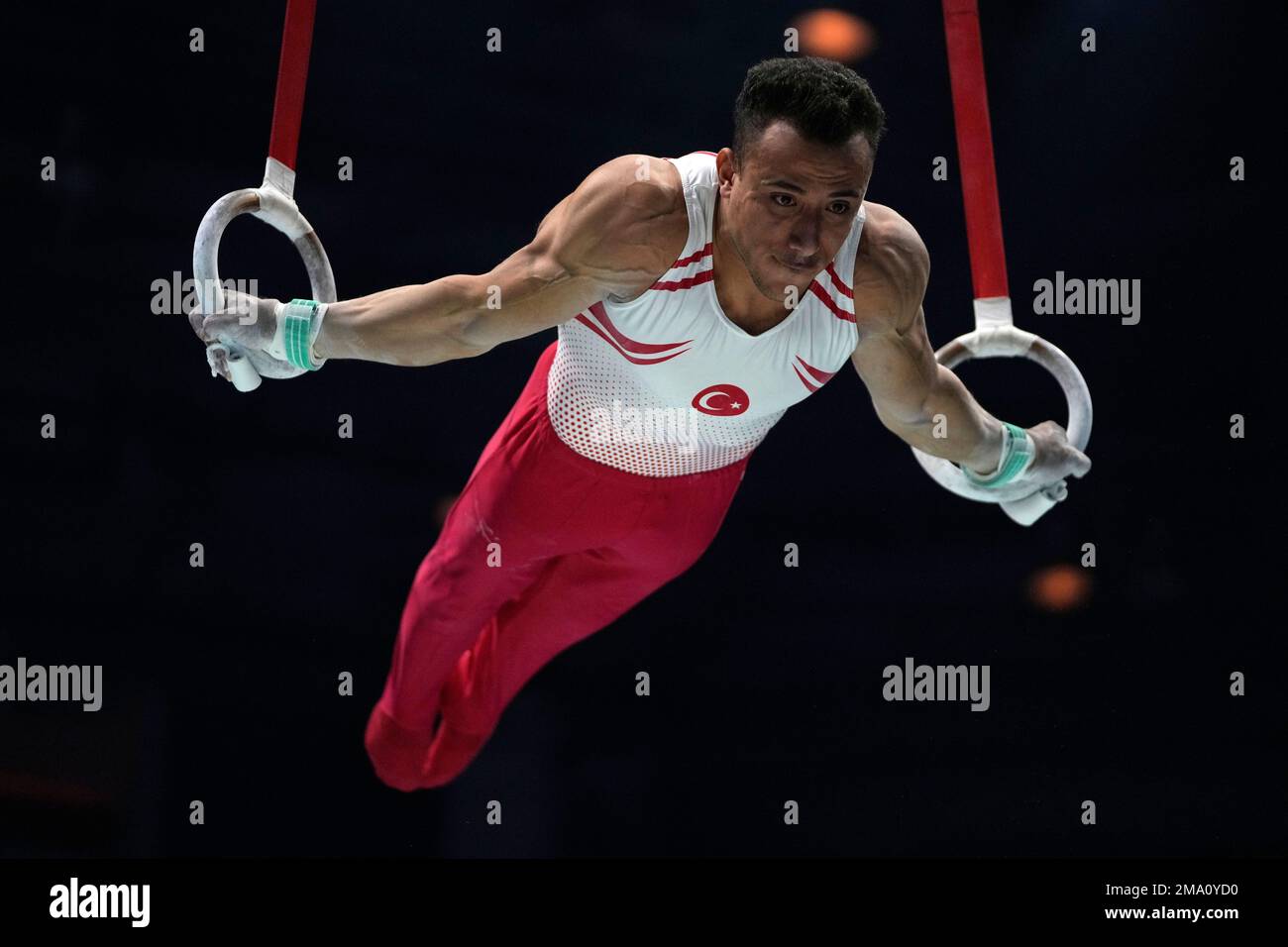 Turkey's Adem Asil competes in the rings finals during the Artistic ...