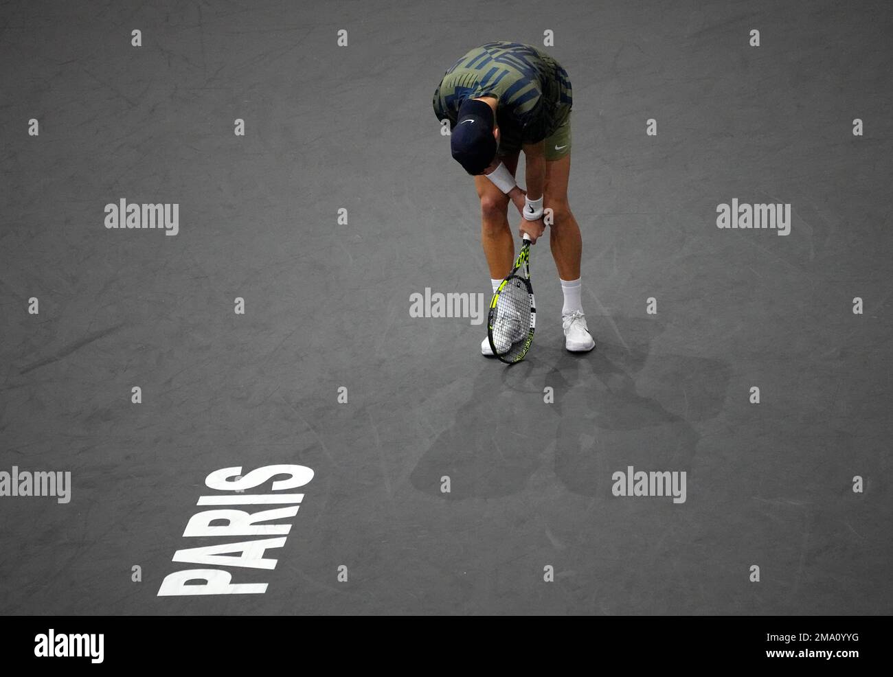 Holger Rune from Denmark reacts during their semi final match of the Paris Masters tennis ...