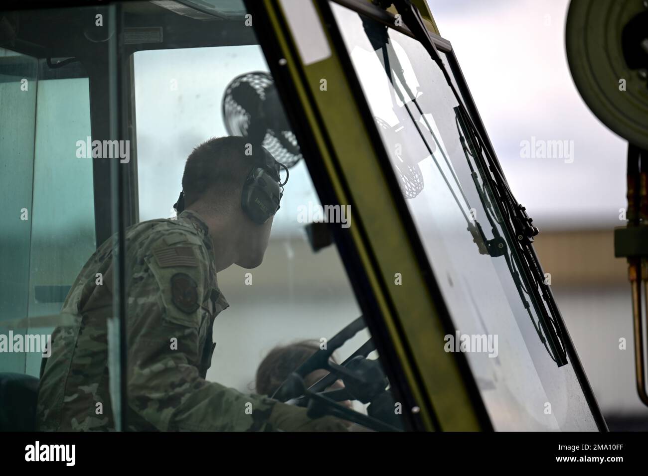 A U.S. Air Force Airman operates a forklift at Indianapolis ...