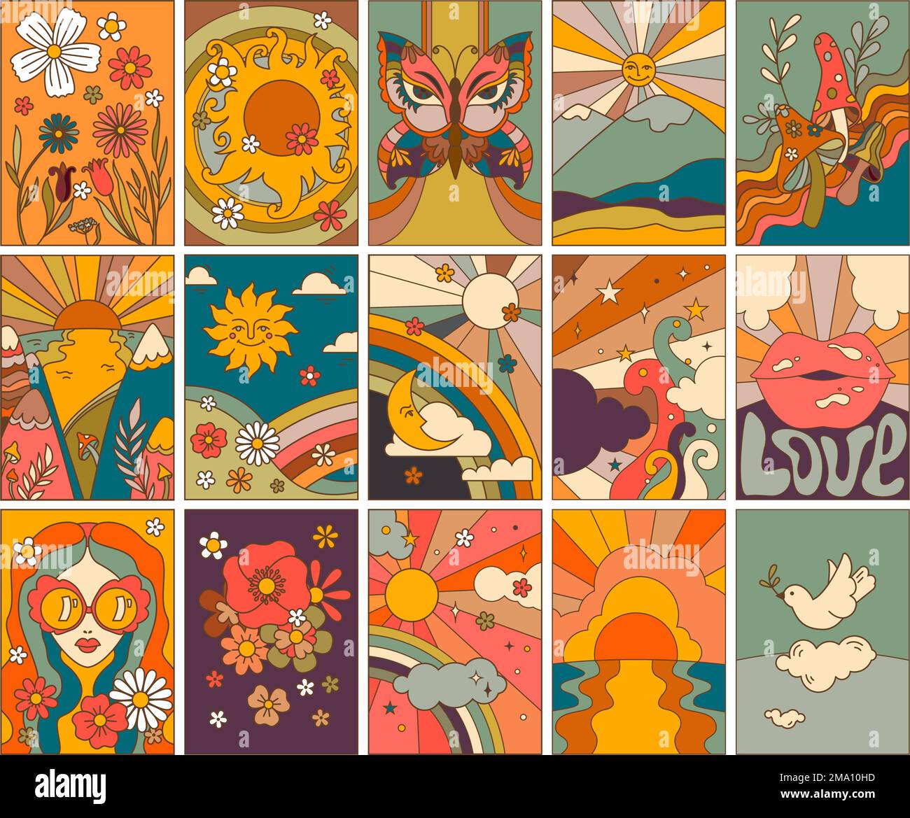 Retro and abstract cartoons, flowers and character Stock Vector Image ...