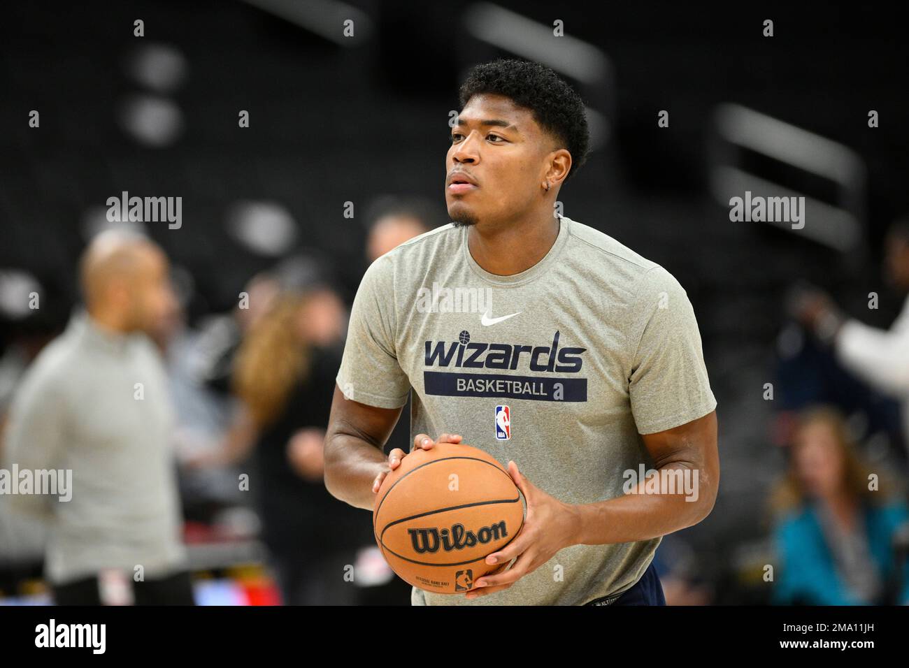 Washington Wizards forward Rui Hachimura, of Japan, works out before an ...