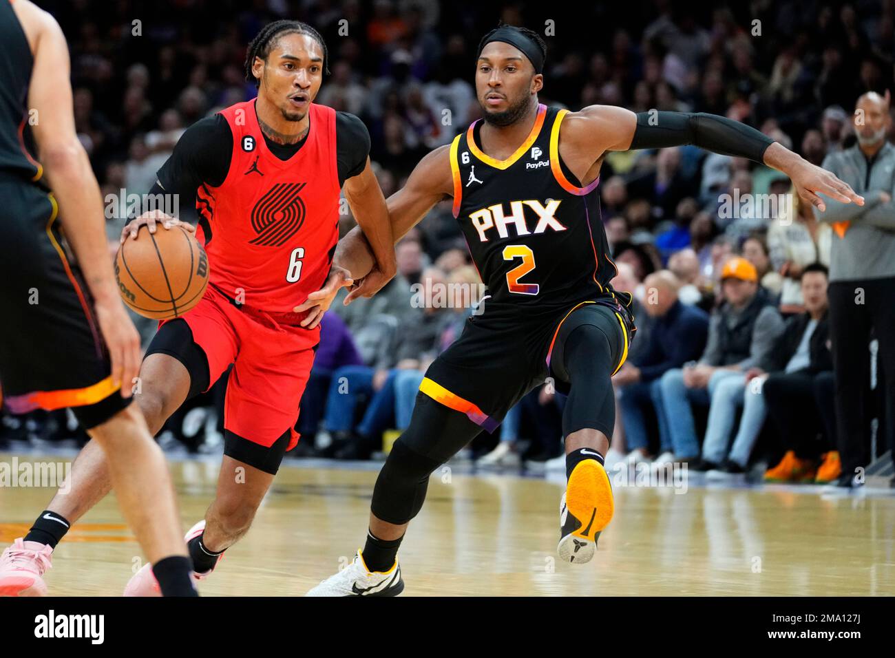 Portland Trail Blazers guard Keon Johnson (6) drives as Phoenix Suns ...