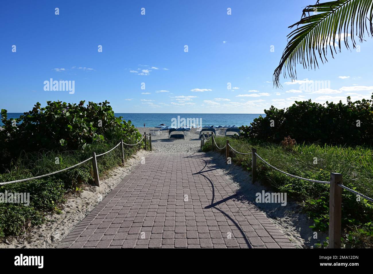 Beach access path on South Beach in Miami Beach, Florida on clear ...