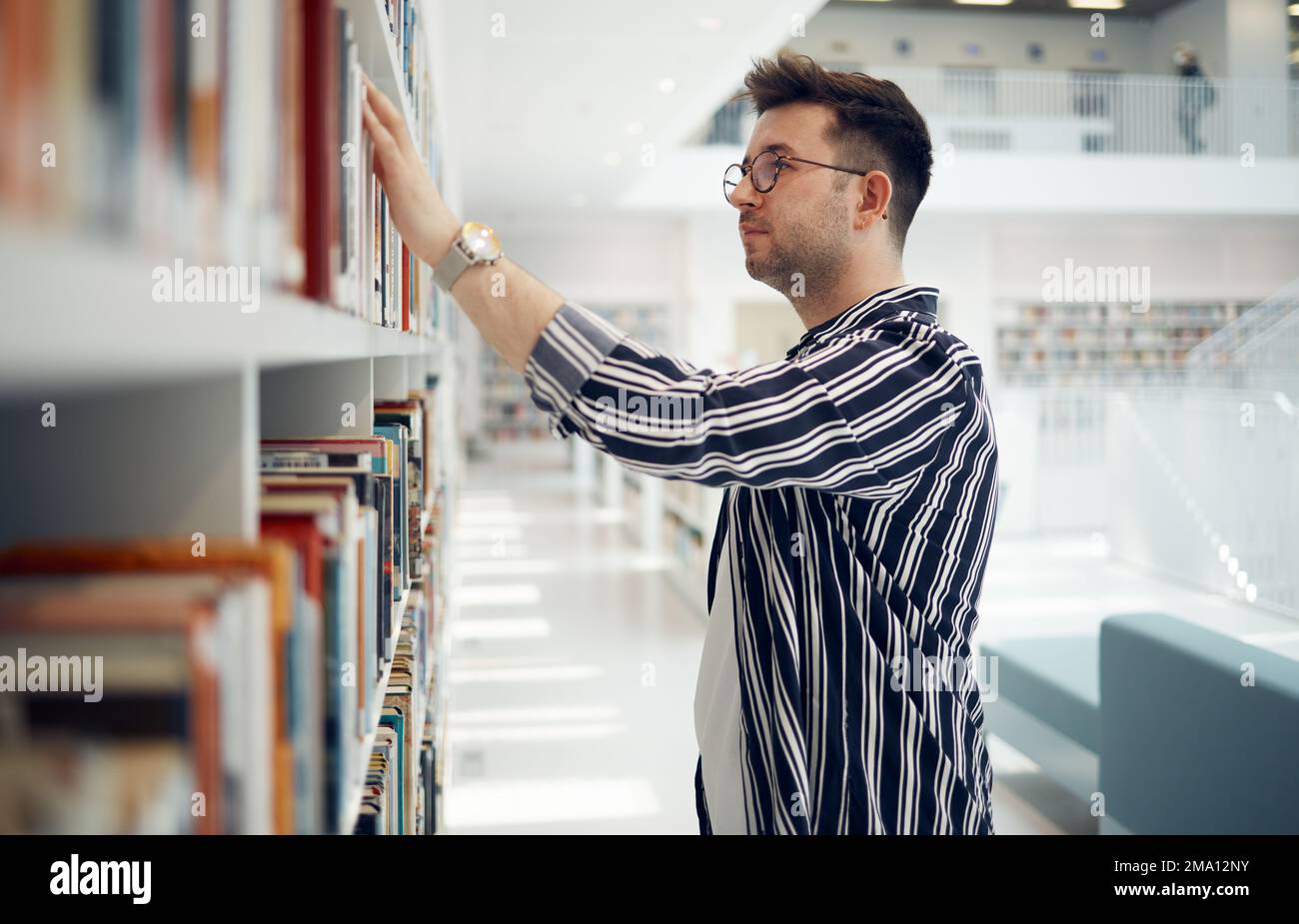 Library book shelf, choice and education student search for history ...
