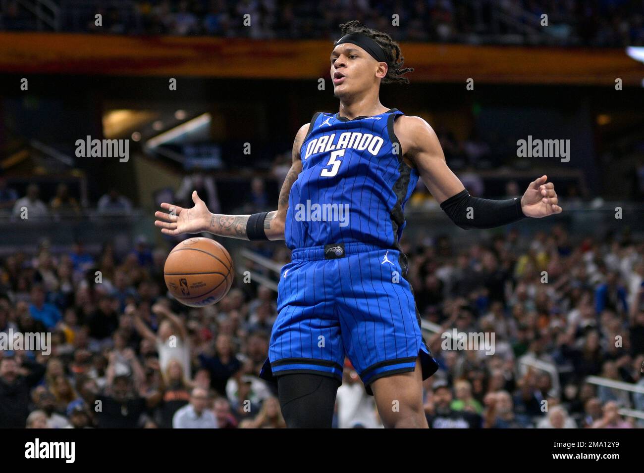 Orlando Magic forward Paolo Banchero (5) dunks during the second half ...