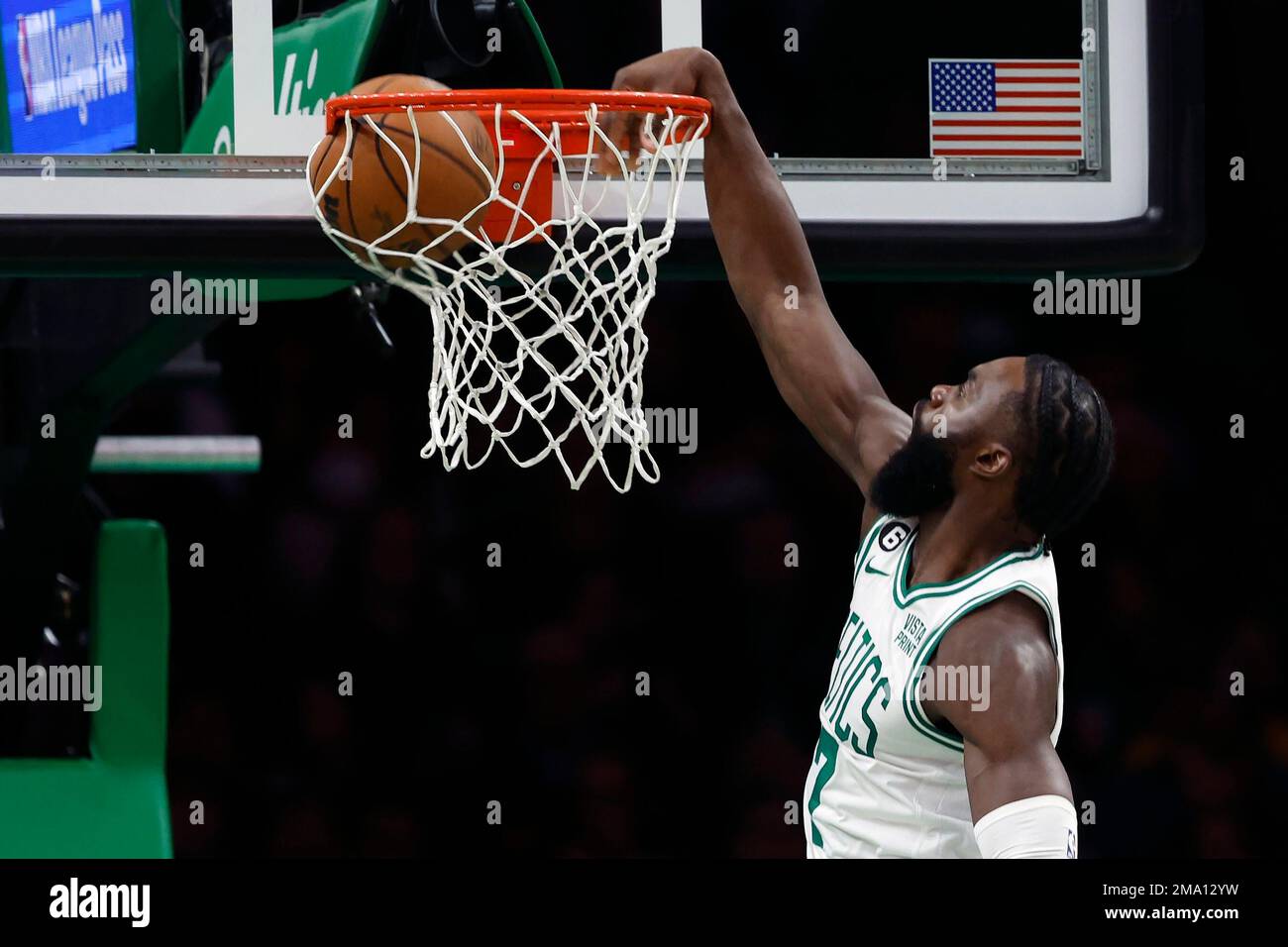 Boston Celtics' Jaylen Brown dunks during the first half of an NBA ...