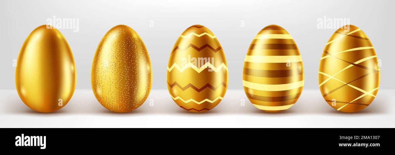 Golden eggs realistic vector set illustration. Shining Easter eggs from ...