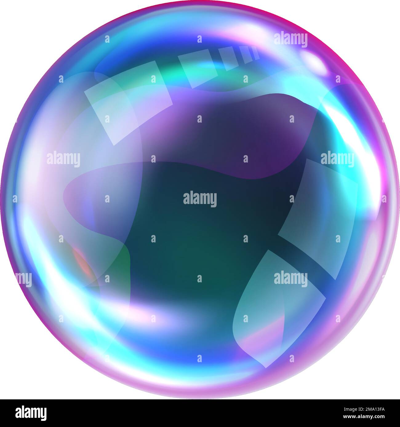 Soap bubble, realistic transparent air sphere of rainbow colors with ...