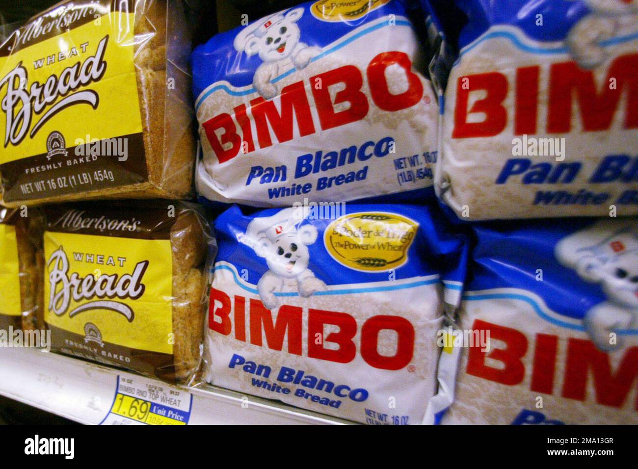 FILE - Bimbo bread is displayed on a shelf of a Super Savers market on ...