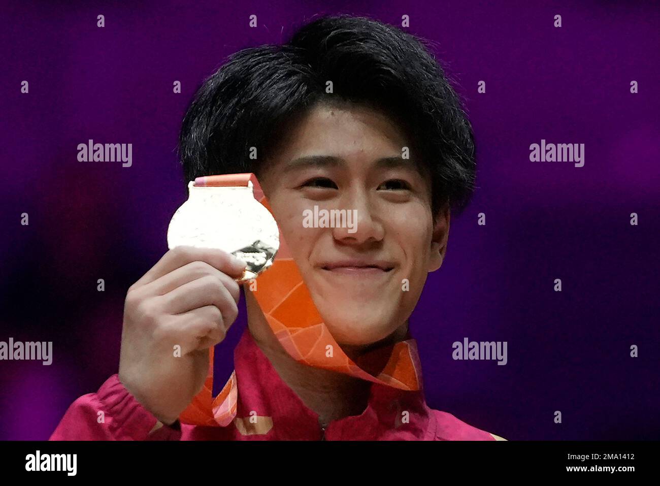 Gold medalist Daiki Hashimoto of Japan celebrates during a medal ...