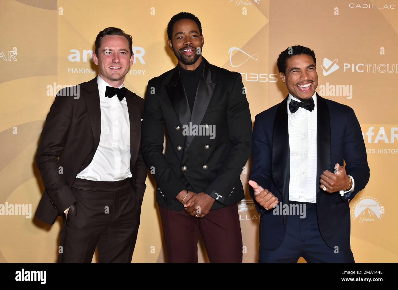 Lewis Pullman, Jay Ellis and Tarzan Davis arrive at the amfAR Gala Los ...