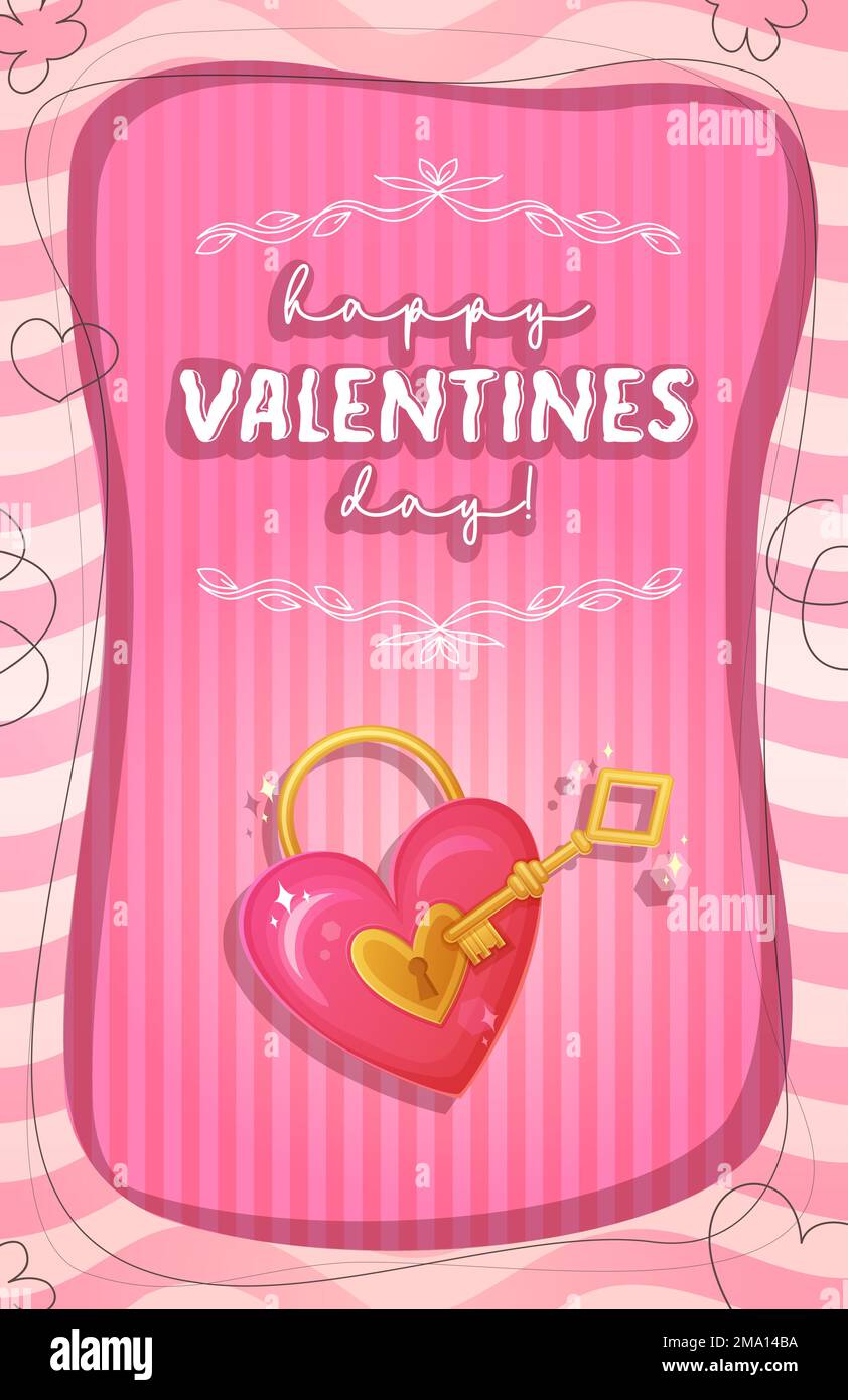 Valentines day poster. Happy valentines day card with heart shaped lock ...