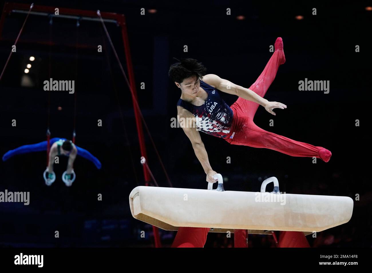 Asher Hong of the U.S. competes on the pommel horse at the Men's All ...