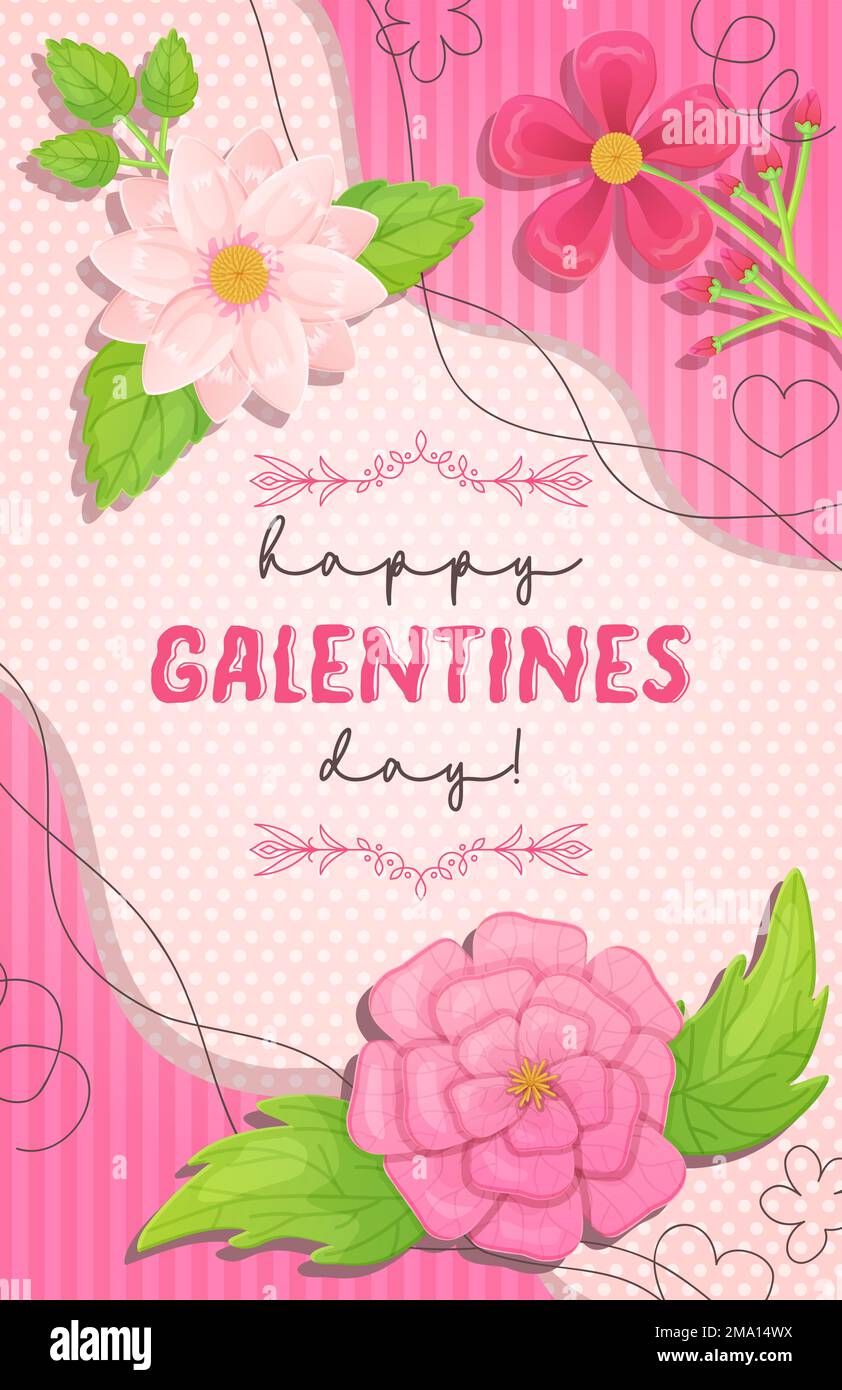 Pink flower Happy Galentines day greeting card Stock Vector Image & Art ...