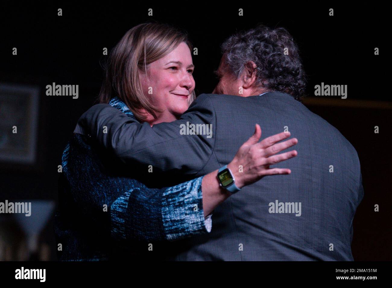 Ohio gubernatorial candidate Nan Whaley, left, embraces Sen. Sherrod ...
