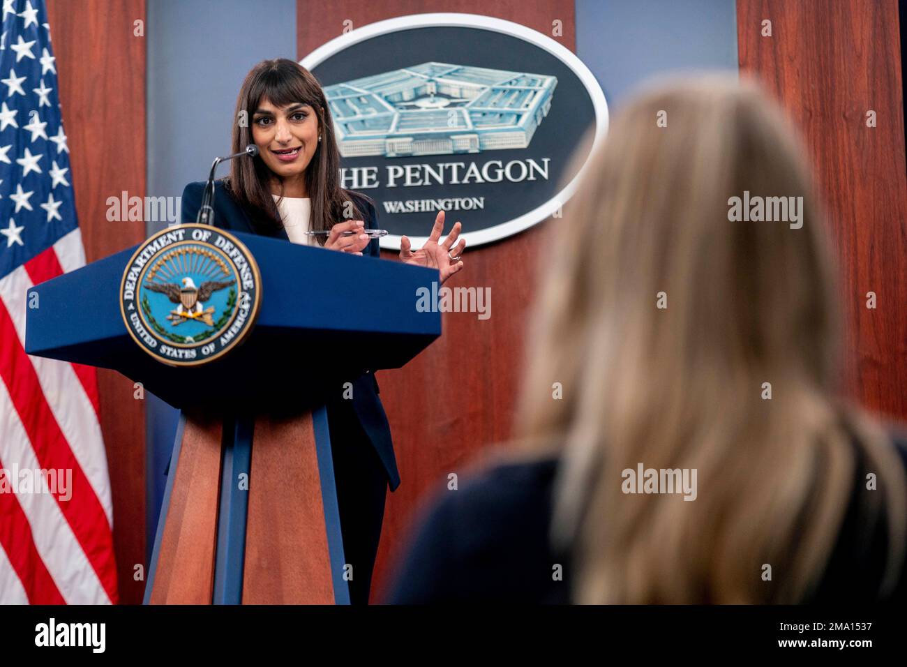 Deputy Pentagon Press Secretary Sabrina Singh speaks at a news ...