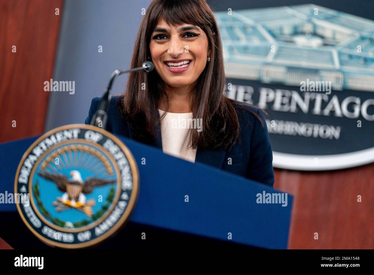 Deputy Pentagon Press Secretary Sabrina Singh speaks at a news ...