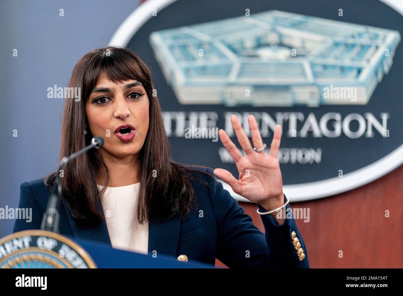 Deputy Pentagon Press Secretary Sabrina Singh speaks at a news ...