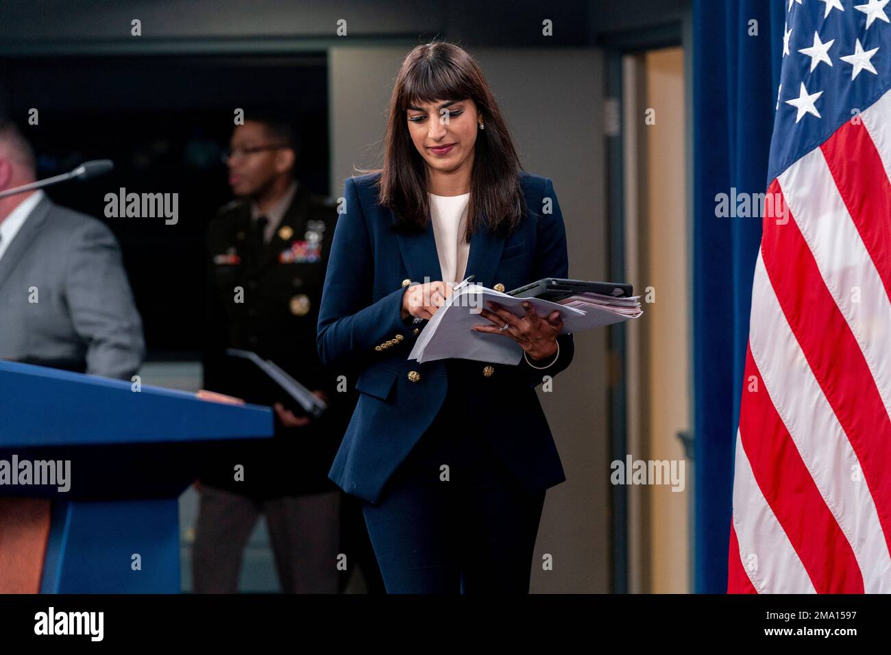 Deputy Pentagon Press Secretary Sabrina Singh arrives for a news ...