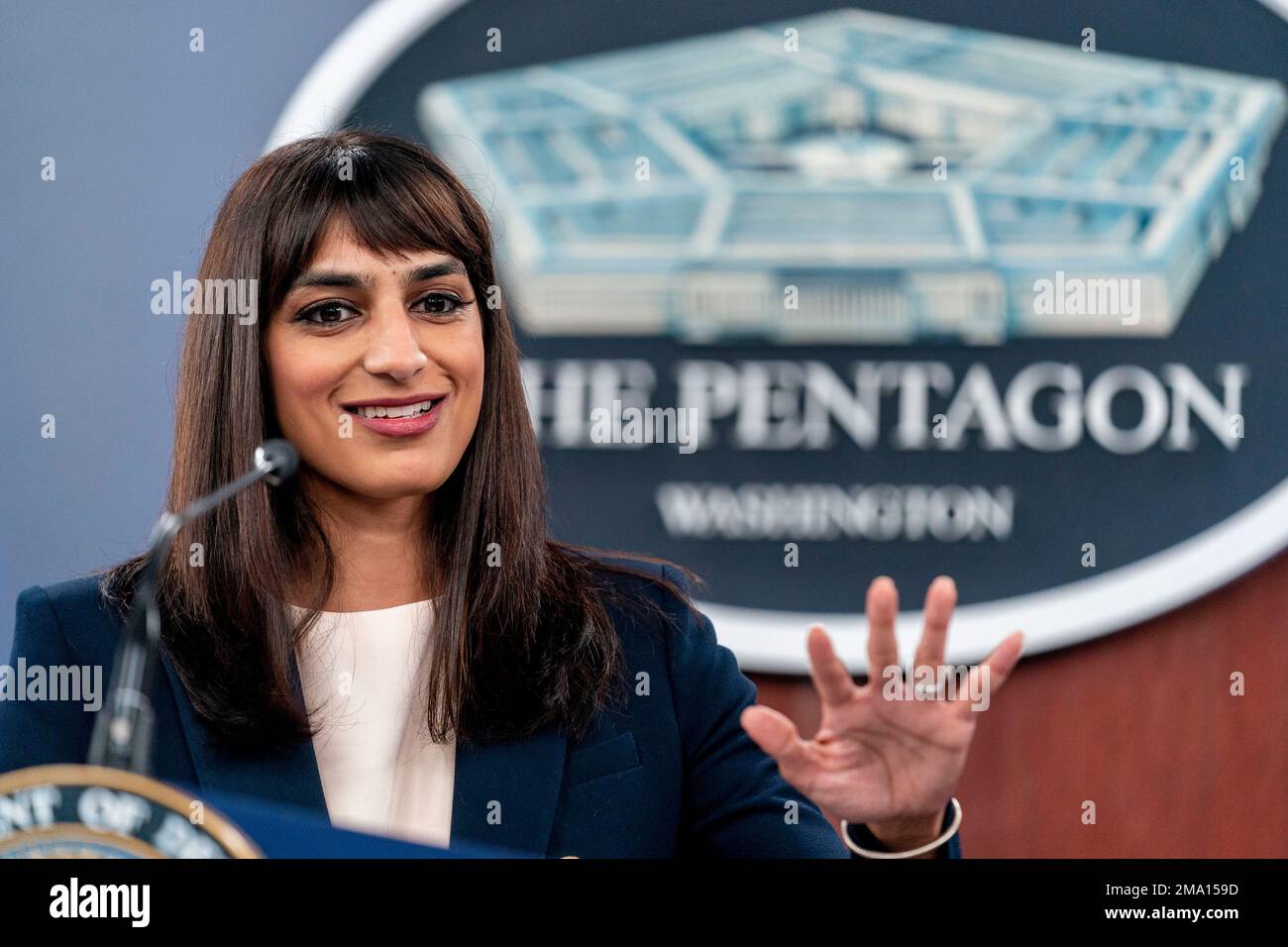 Deputy Pentagon Press Secretary Sabrina Singh speaks at a news ...