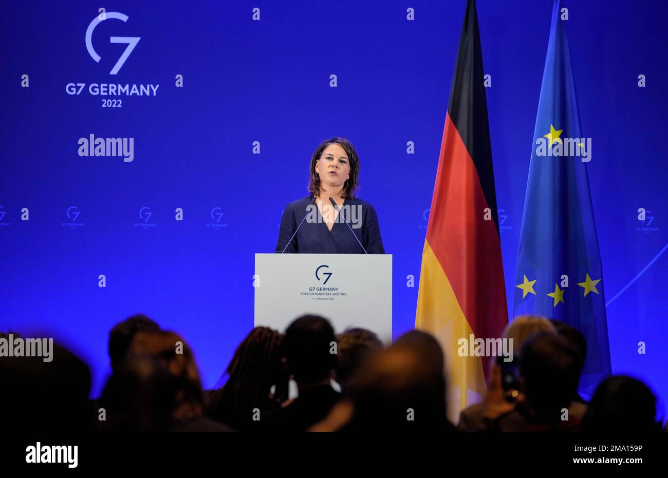 German Foreign minister Annalena Baerbock talks at a press conference ...